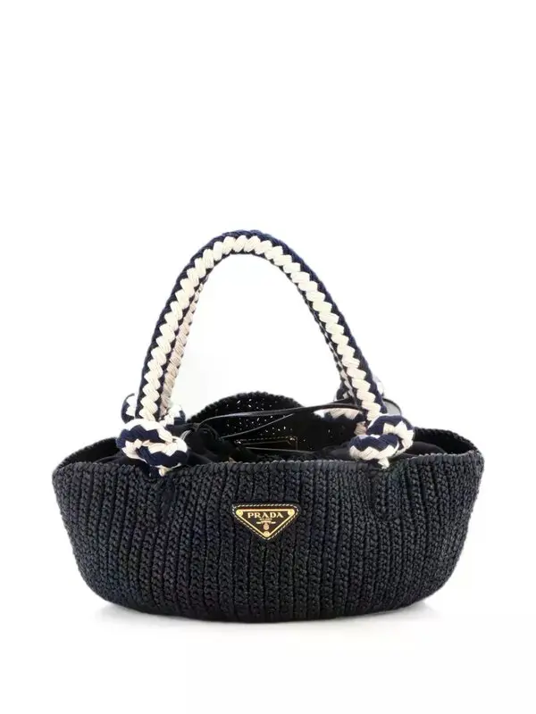 Prada Basket Crochet Raffia Small Tote Bag