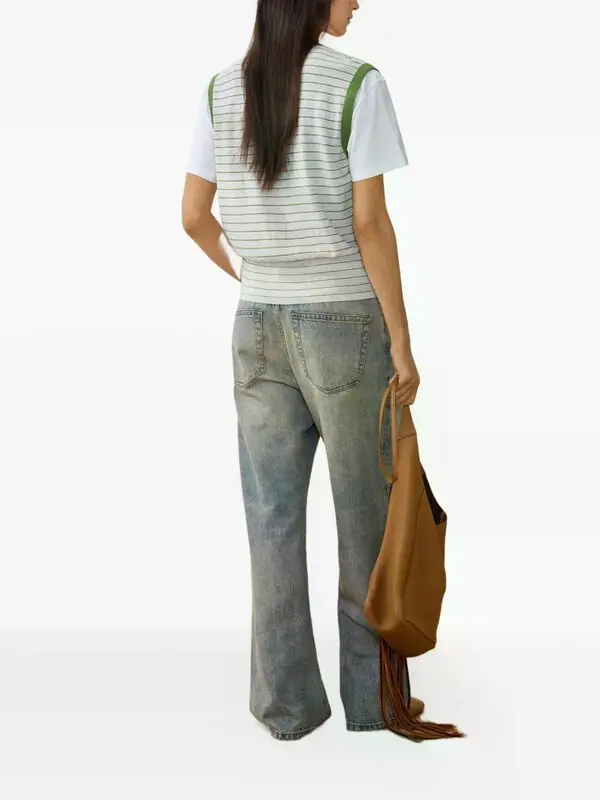 LESS Striped Mock-layer V-neck T-shirt