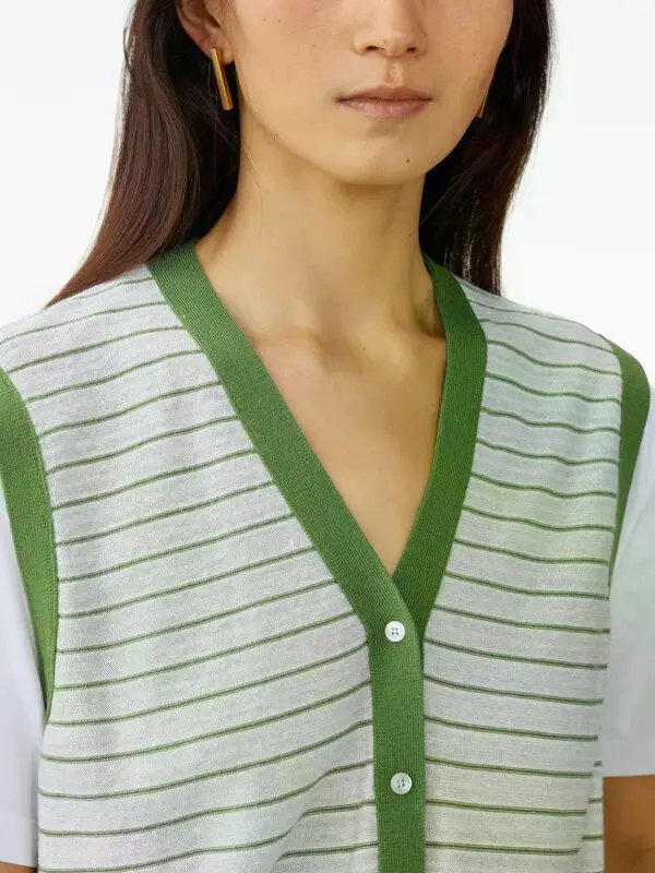 LESS Striped Mock-layer V-neck T-shirt
