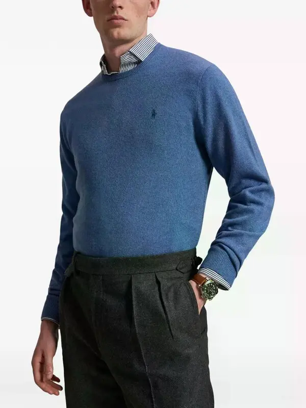 Polo Ralph Lauren V-neck Wool Sweater With Embroidered Pony - Blue