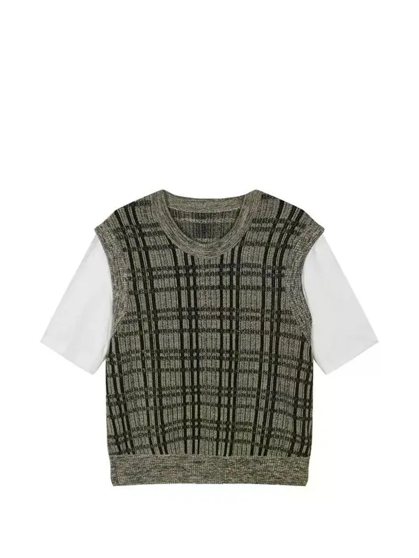 LESS Plaid Layered Effect T-shirt - Grey