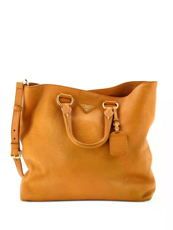 Prada Convertible Shopper Vitello Daino Large Tote Bag - Yellow