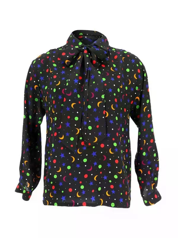 Saint Laurent 1979 Cosmic Print Pussy-bow Blouse - Black