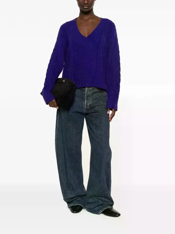 Eric Bompard Cable Knit V-neck Sweater