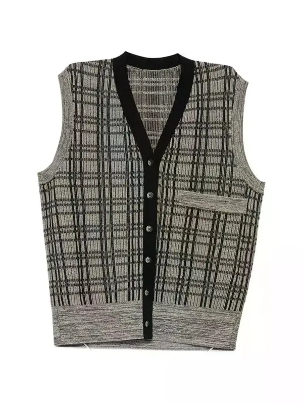 LESS Vintage-plaid V-neck Vest