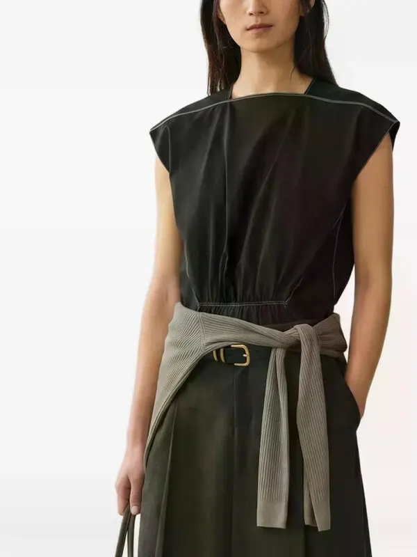 LESS Peplum Hem Blouse With Contrast Stitching - Black