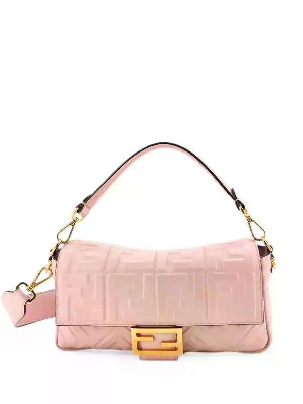 Fendi Baguette Nm Bag Zucca Embossed Leather Medium Crossbody Bag - Pink