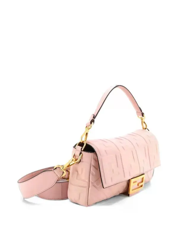 Fendi Baguette Nm Bag Zucca Embossed Leather Medium Crossbody Bag