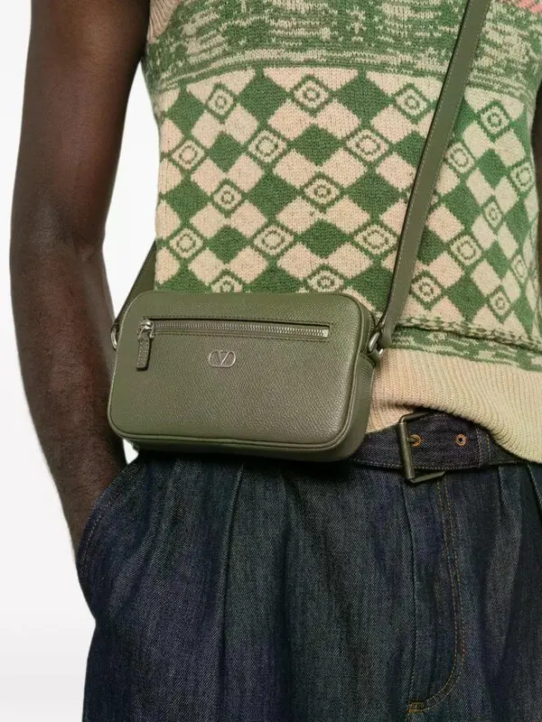 Valentino Garavani Vlogo Signature Leather Shoulder Bag - Green