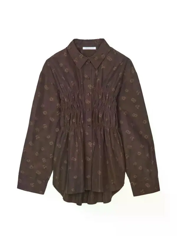 Cecilie Bahnsen Cbbraxton Floral-jacquard Smocked Shirt - Brown
