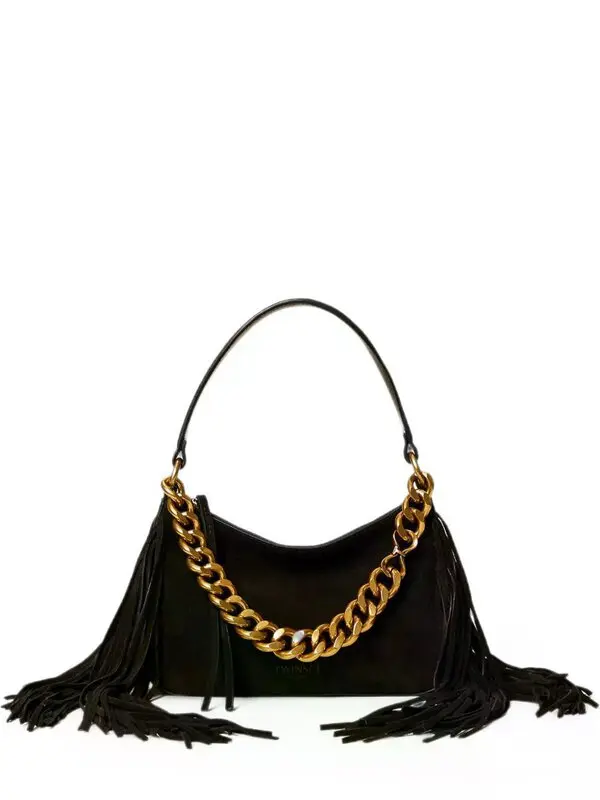 TWINSET Medium Liliane Fringed-detailing Suede Shoulder Bag - Black