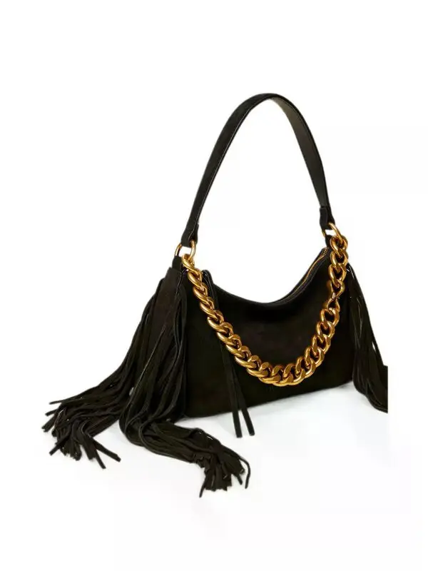 TWINSET Medium Liliane Shoulder Bag With Fringed Detailing - Black