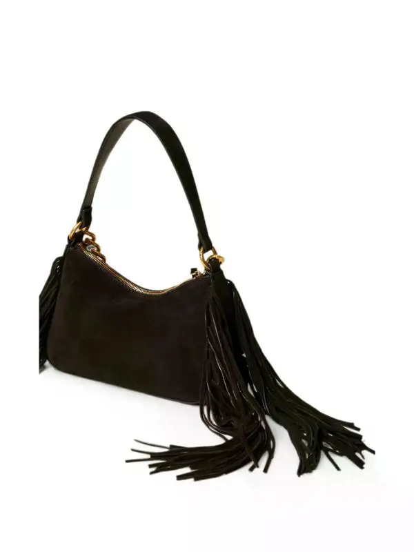 TWINSET Medium Liliane Shoulder Bag With Fringed Detailing - Black