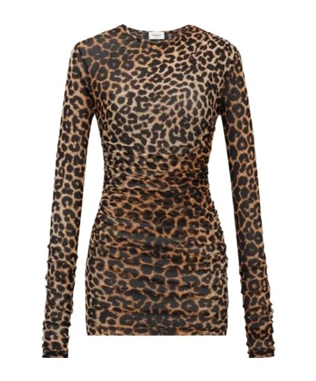 Saint Laurent Ruched Print Mini Dress - Leopard