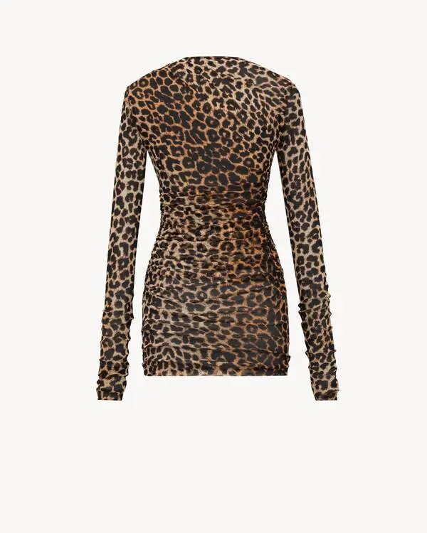 Saint Laurent Ruched Print Mini Dress
