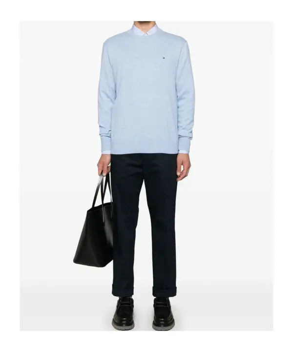 Tommy Hilfiger Crew Neck Knitwear With Embroidered Logo - Blue