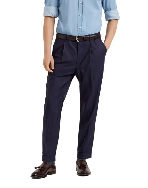 Brunello Cucinelli Tapered-leg Wool Trousers - Navy Blue