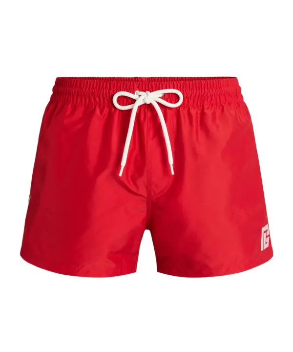 Balmain Pb Embroidered Swim Shorts - Red