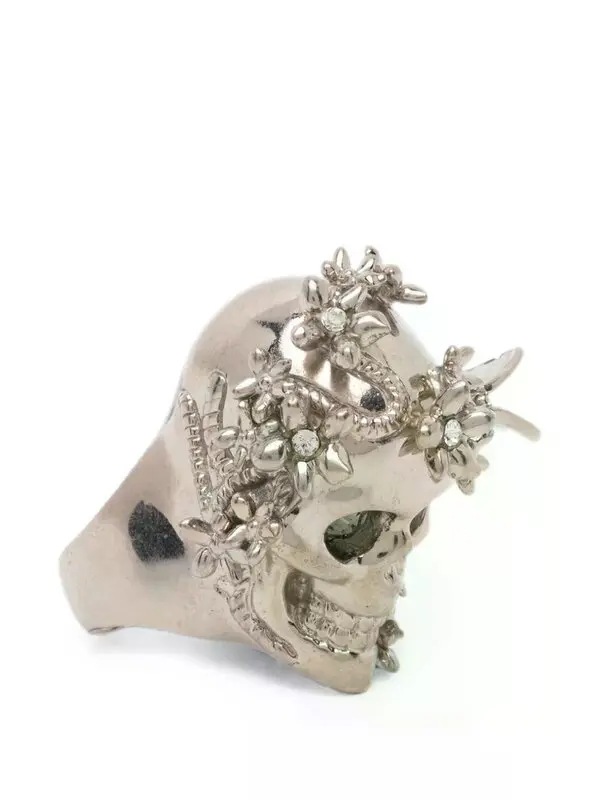Alexander McQueen Floral Embellished Skull Ring