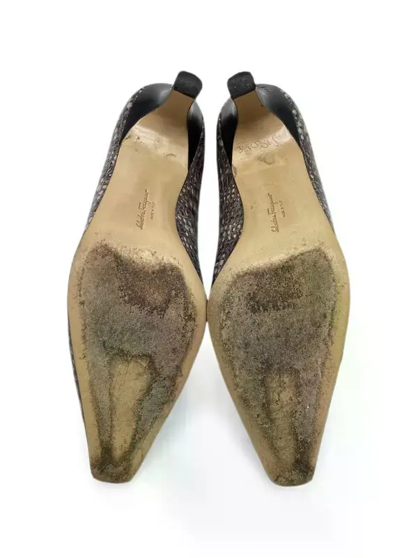 FERRAGAMO Croc-effect Almond-toe Pumps