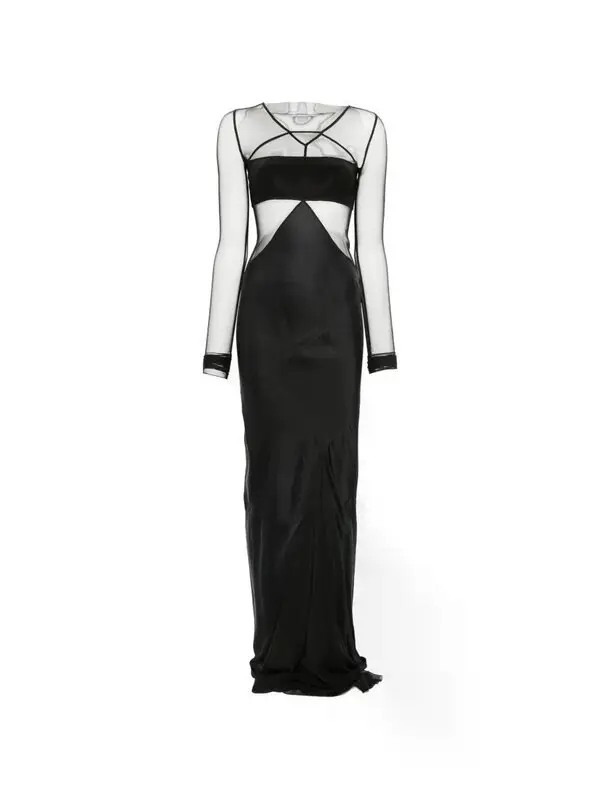 Rick Owens Long-sleeve Maxi Dress With Mesh Paneling - Black