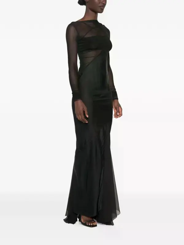 Rick Owens Long-sleeve Maxi Dress With Mesh Paneling