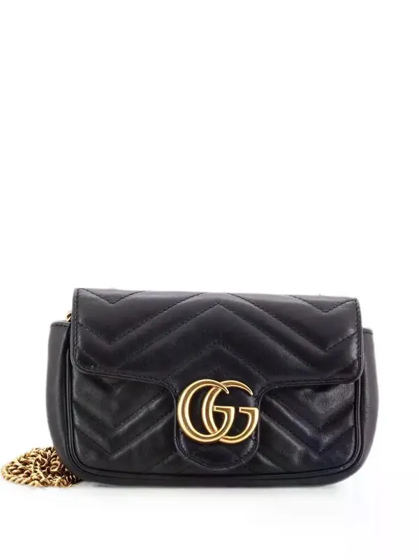 Gucci Gg Marmont Flap Bag Matelasse Leather Super Mini Crossbody Bag - Black