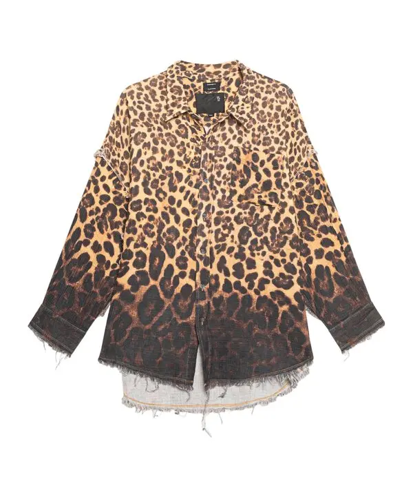 R13 Oversized Frayed Leopard Print Shirt - Multicolor