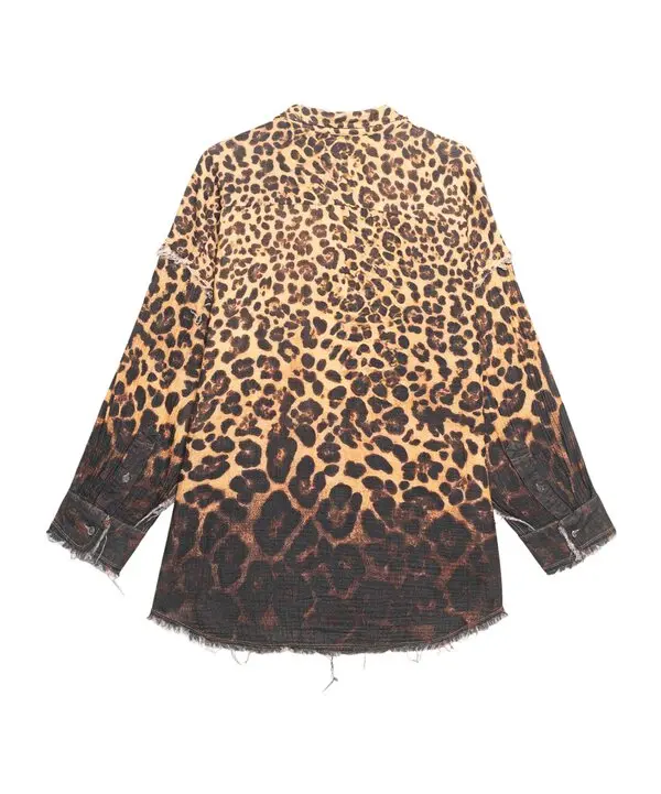 R13 Oversized Frayed Leopard Print Shirt - Multicolor