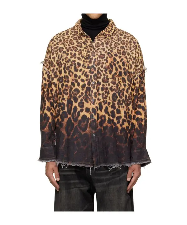 R13 Oversized Frayed Leopard Print Shirt - Multicolor