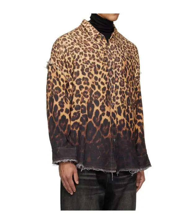 R13 Oversized Frayed Leopard Print Shirt - Multicolor