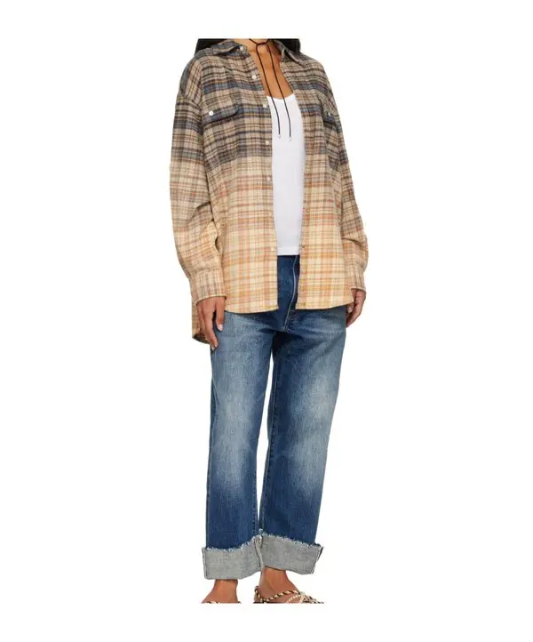 R13 Checkerboard Long-sleeved Shirt - Bleached Blue/yellow