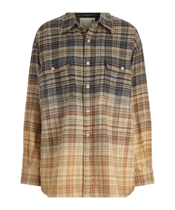 R13 Checkerboard Long-sleeved Shirt - Bleached Blue/yellow