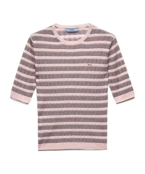 Prada Short-sleeved Striped Cashmere And Silk Sweater - Pink/blue