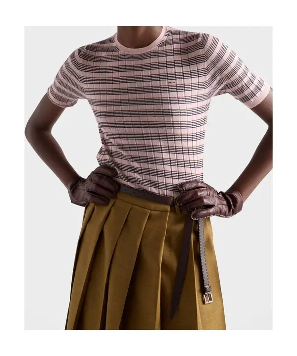 Prada Short-sleeved Striped Cashmere And Silk Sweater