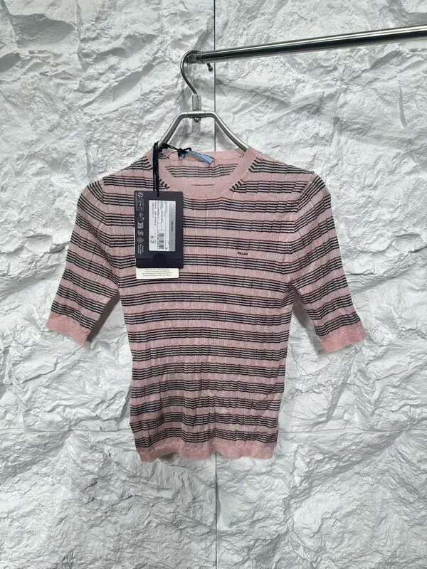 Prada Short-sleeved Striped Cashmere And Silk Sweater