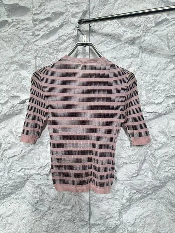 Prada Short-sleeved Striped Cashmere And Silk Sweater
