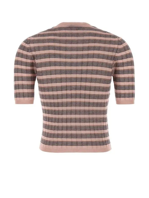Prada Short-sleeved Striped Cashmere And Silk Sweater - Pink/blue