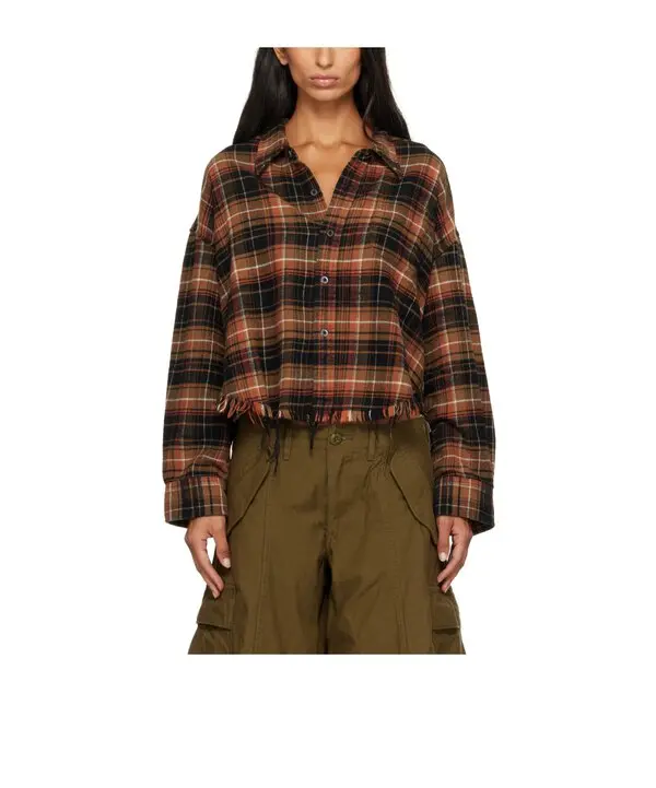 R13 Plaid Frayed Hem Shirt