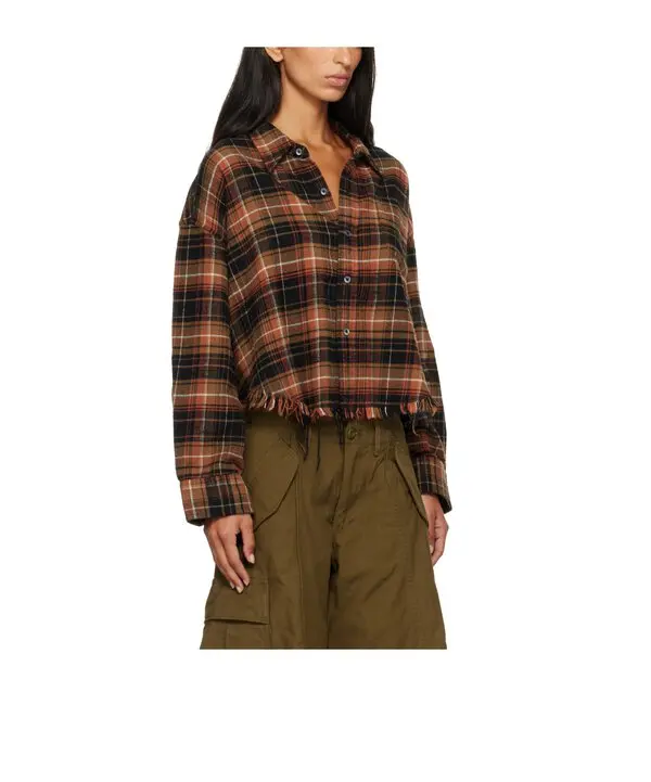 R13 Plaid Frayed Hem Shirt