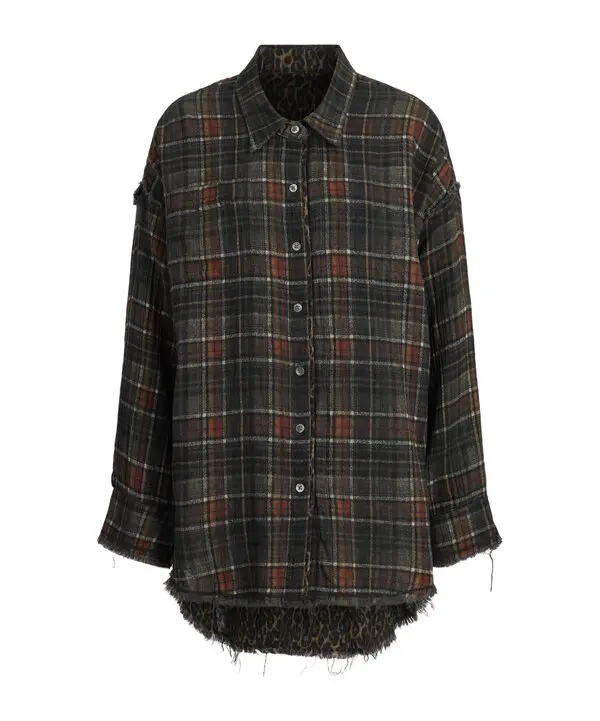 R13 Checked Distressed Reversible Shirt - Brown