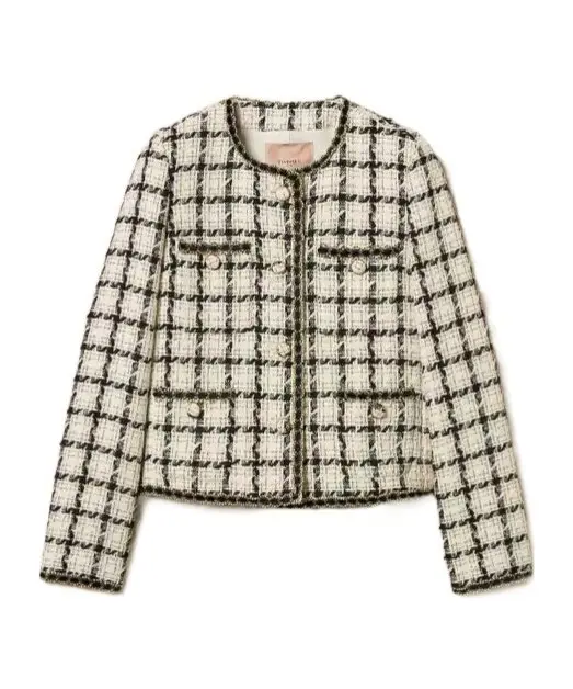 TWINSET Checked Bouclé Jacket - Gray/black/gold