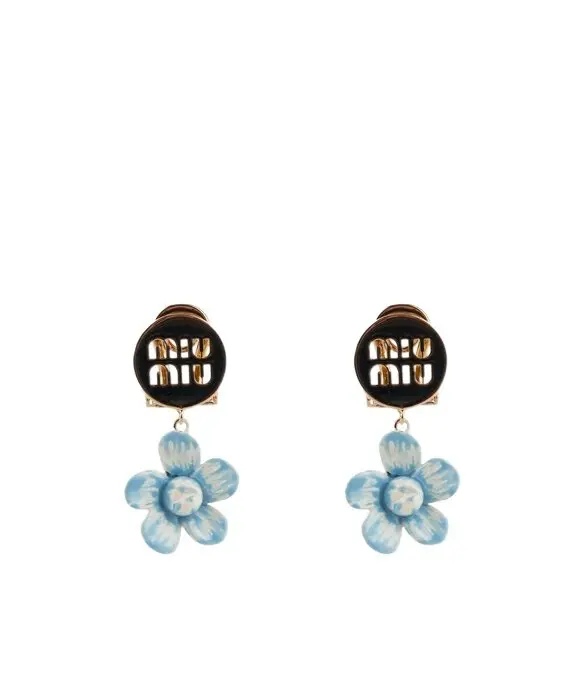 Miu Miu Flower Pendant Logo Plaque Earrings - No