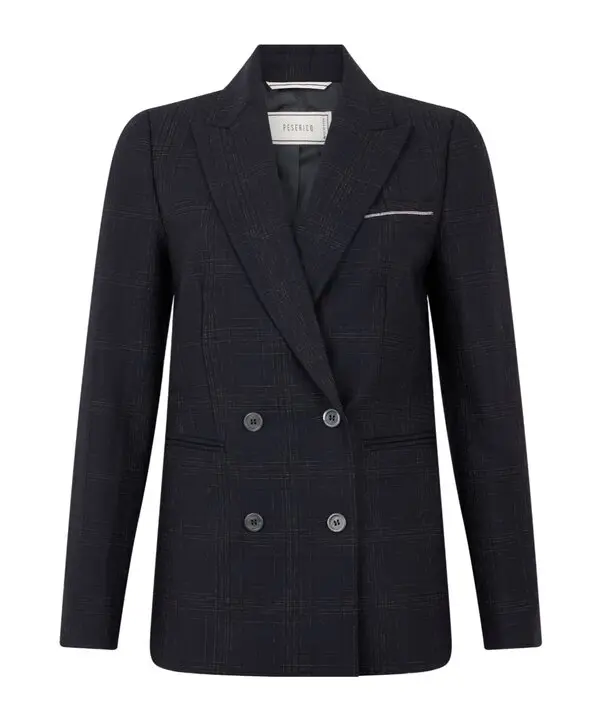 Peserico Double-breasted Checked Jacket - Black