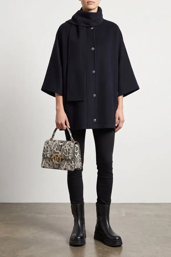 Pinko High Neck Buttoned Cape With Integrated Scarf