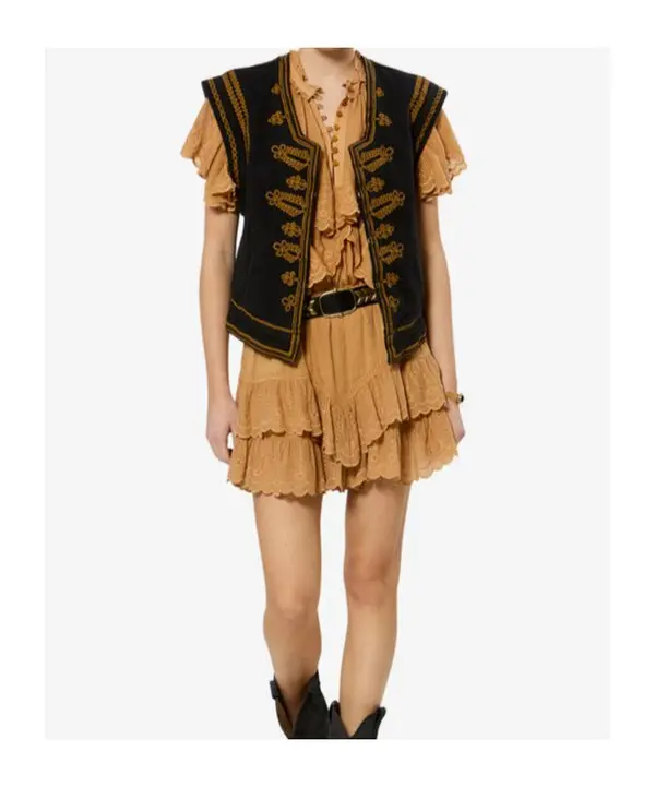 Isabel Marant Étoile Sleeveless Embroidered Denim Vest - Black