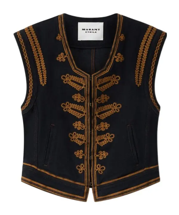 Isabel Marant Étoile Sleeveless Embroidered Denim Vest - Black