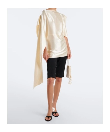 Magda Butrym Asymmetrical Draped Sleeve Silk Satin Top