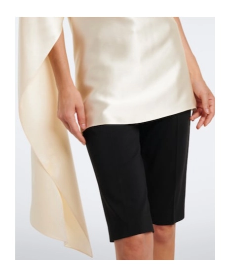 Magda Butrym Asymmetrical Draped Sleeve Silk Satin Top