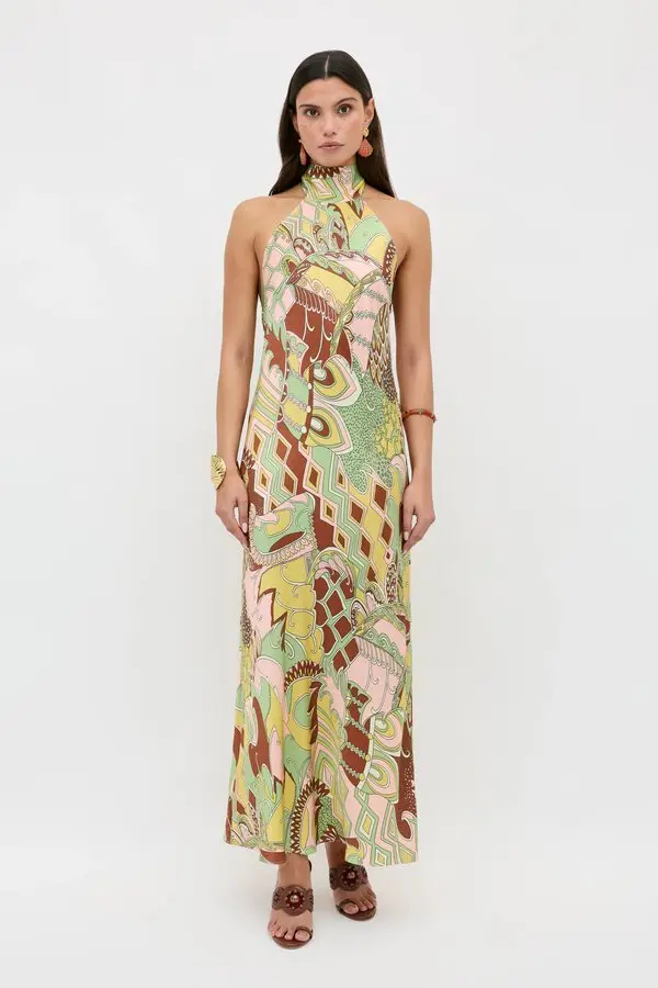 Rixo Maura Bianca Abstract Maxi Dress